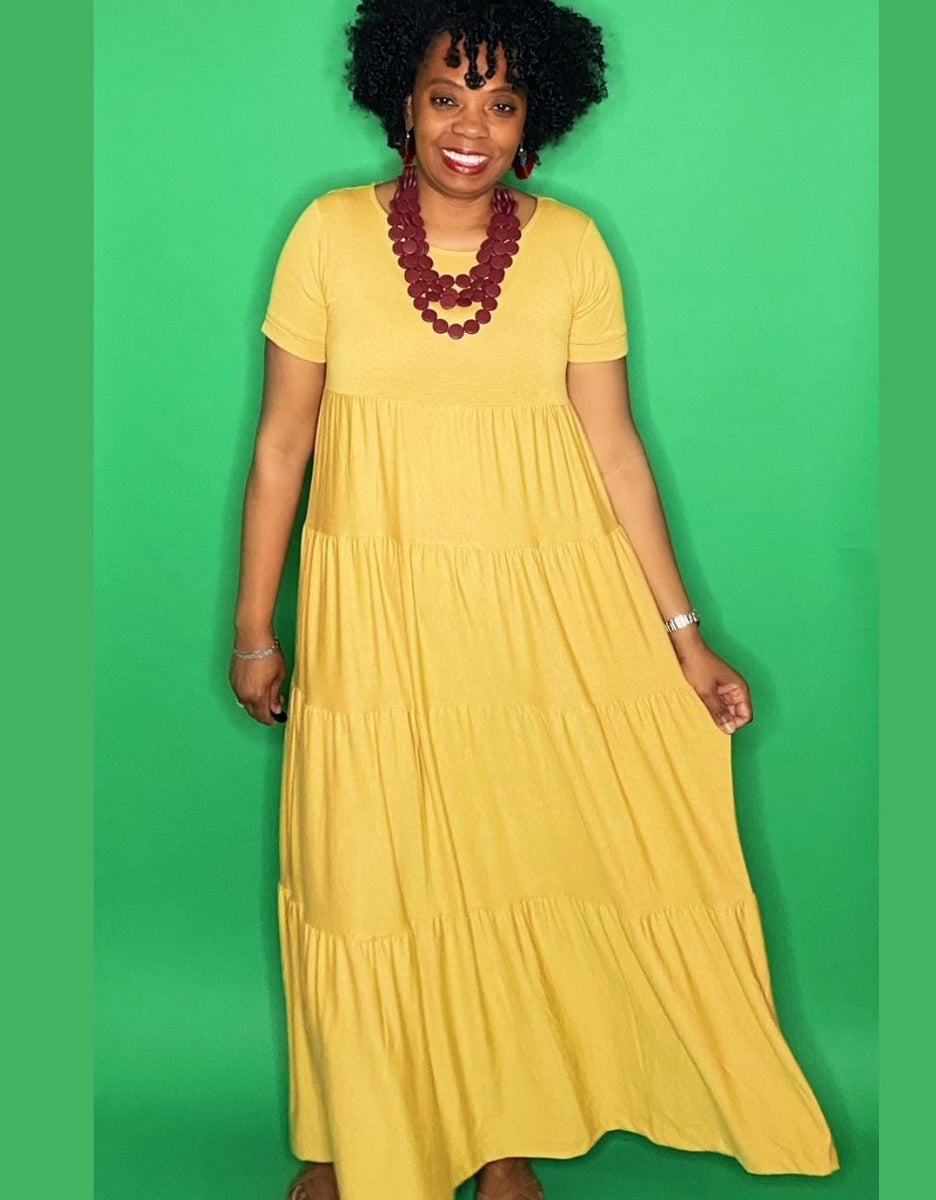 ‘Josie’Tiered Maxi Curvy Light Mustard – Lucy Lu's